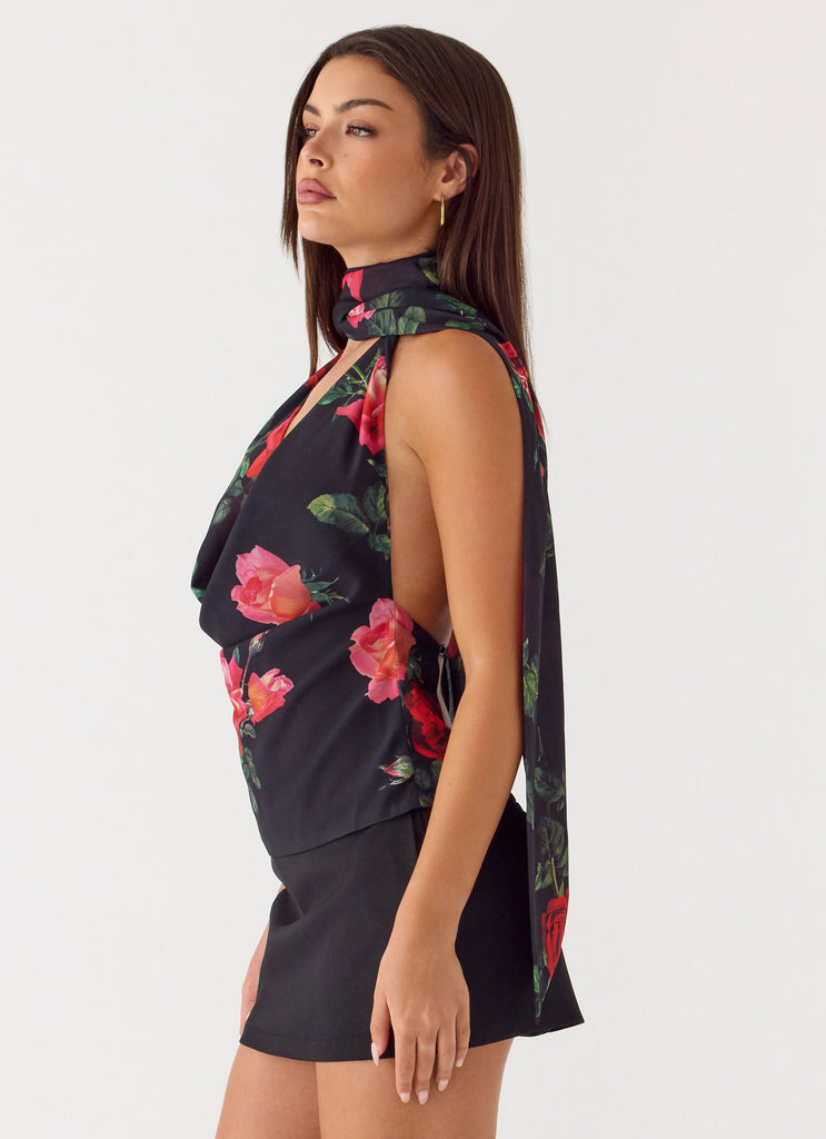 Get Me Halter Backless Top - Midnight Bloom – Peppermayo Canada