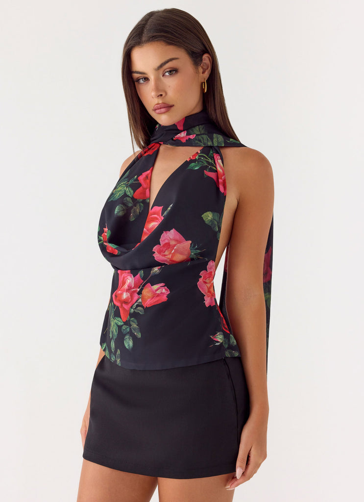 Get Me Halter Backless Top - Midnight Bloom – Peppermayo Canada
