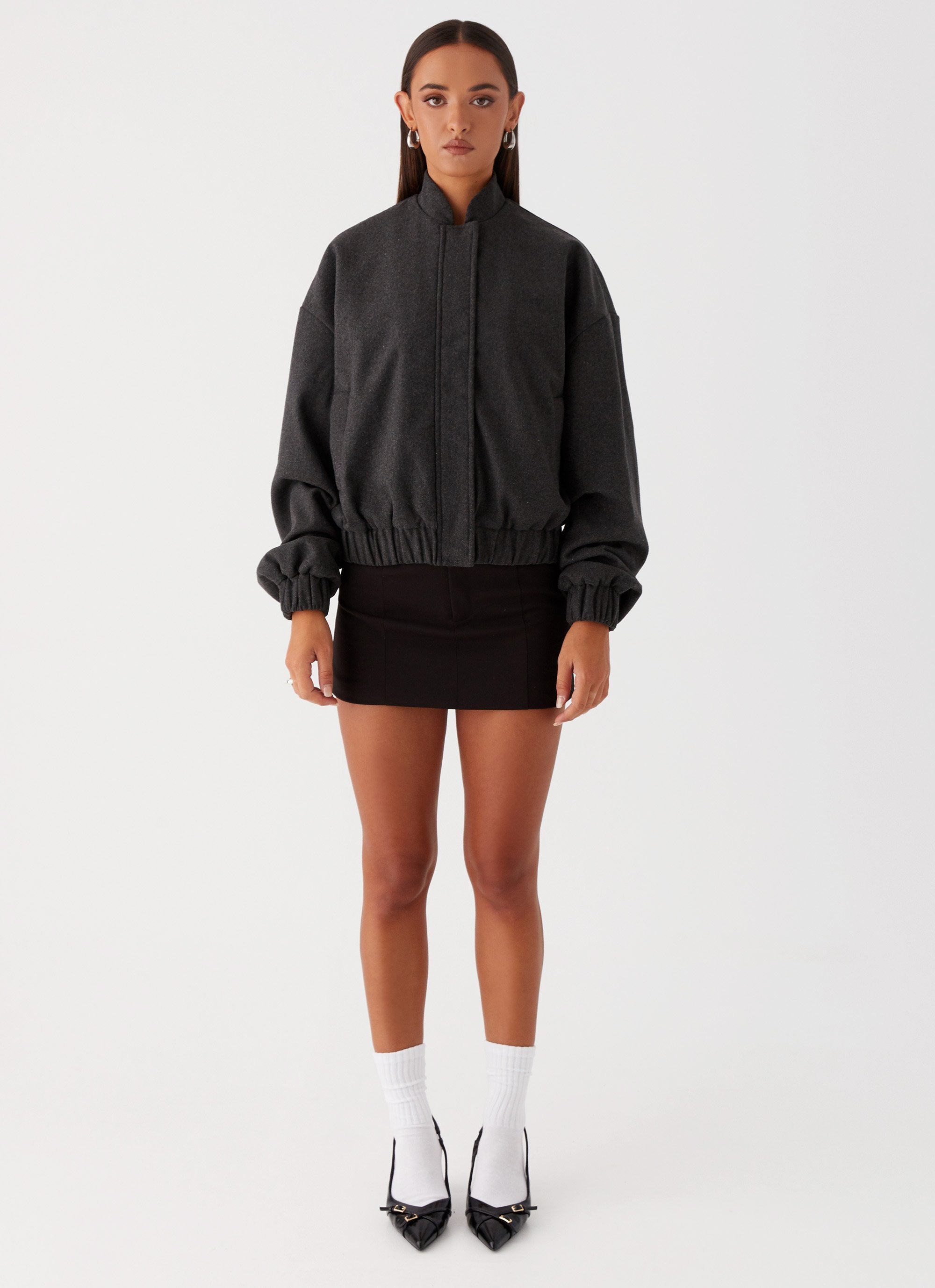 Lorelei Oversized Bomber Jacket - Charcoal – Peppermayo Canada