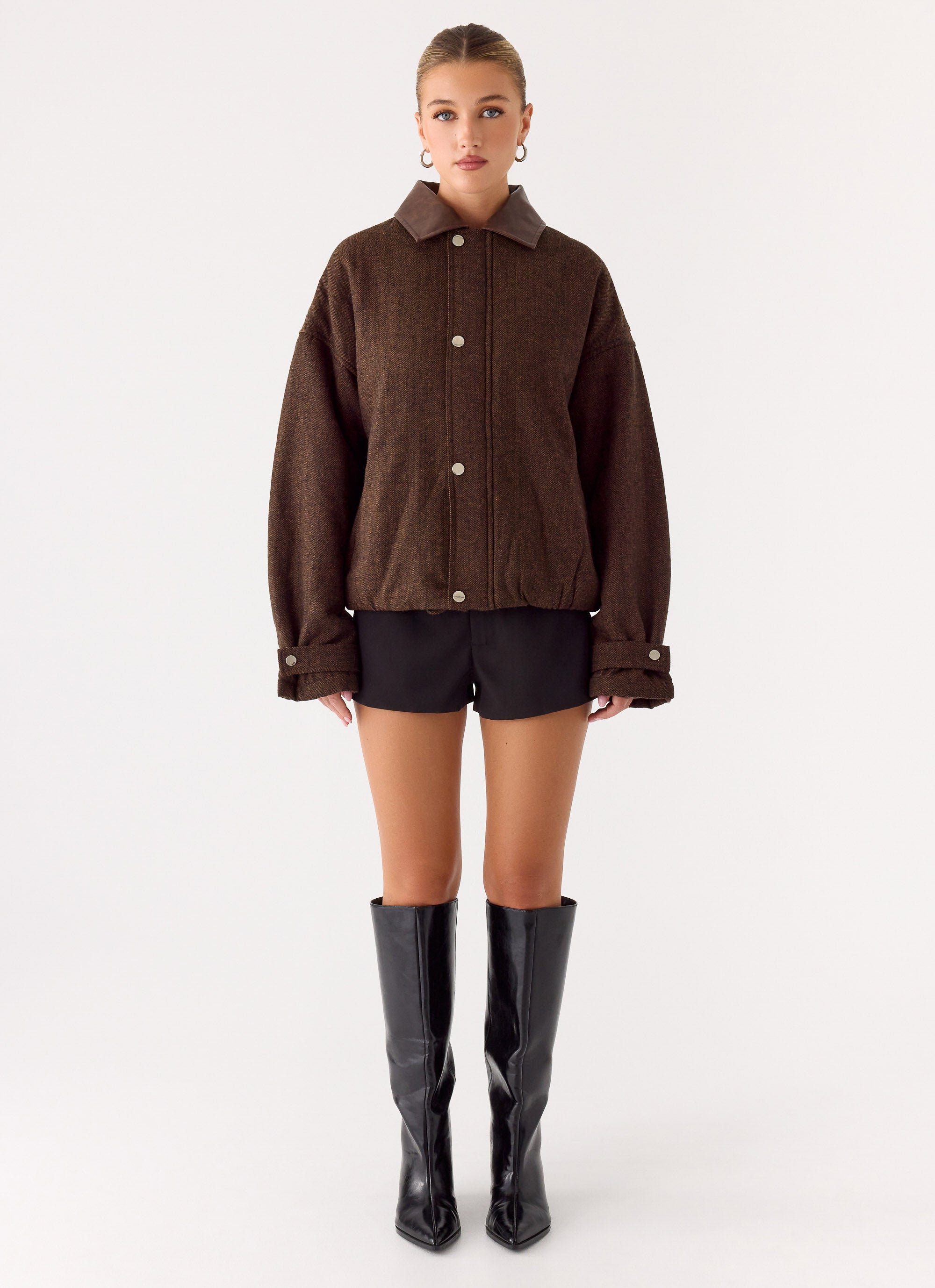 Myles Herringbone Bomber Jacket - Chocolate Herringbone – Peppermayo Canada