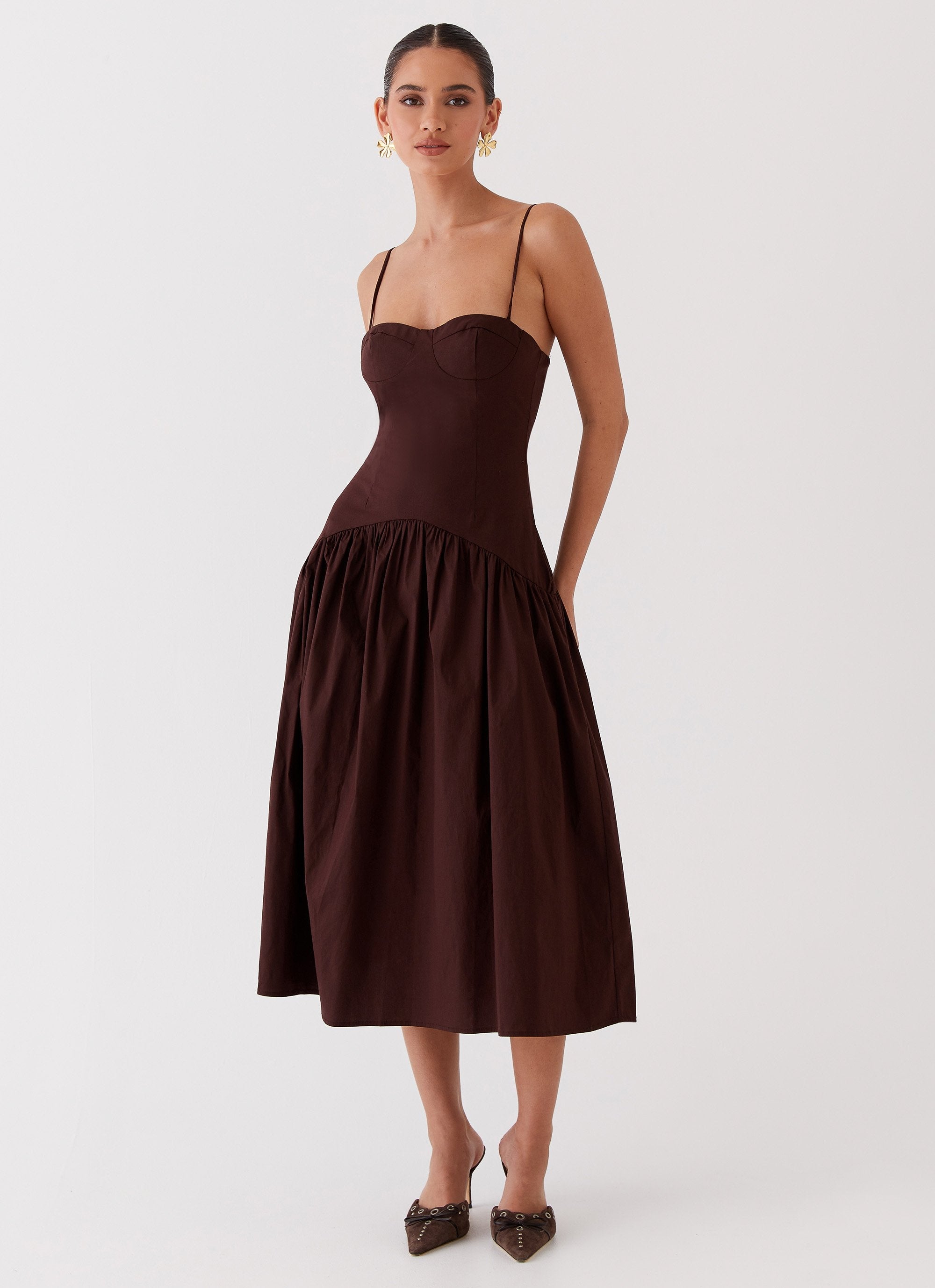 Yvette Corset Midi Dress - Chocolate – Peppermayo Canada